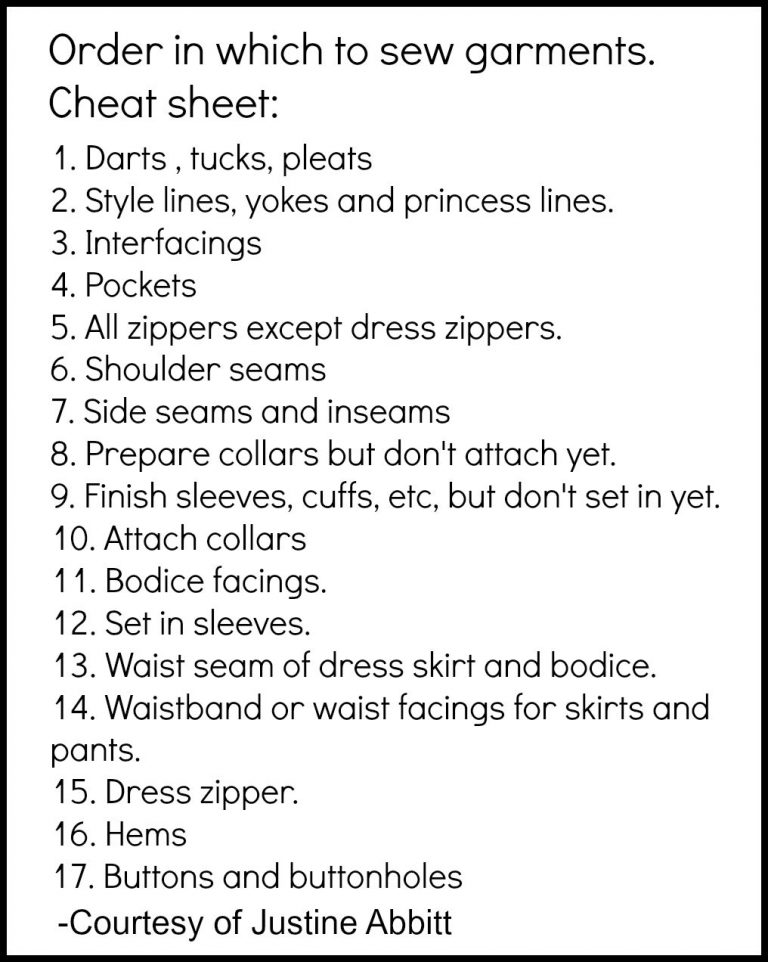 Sewing Printables Cheat Sheets Order Of Garment Construction - topiccraft